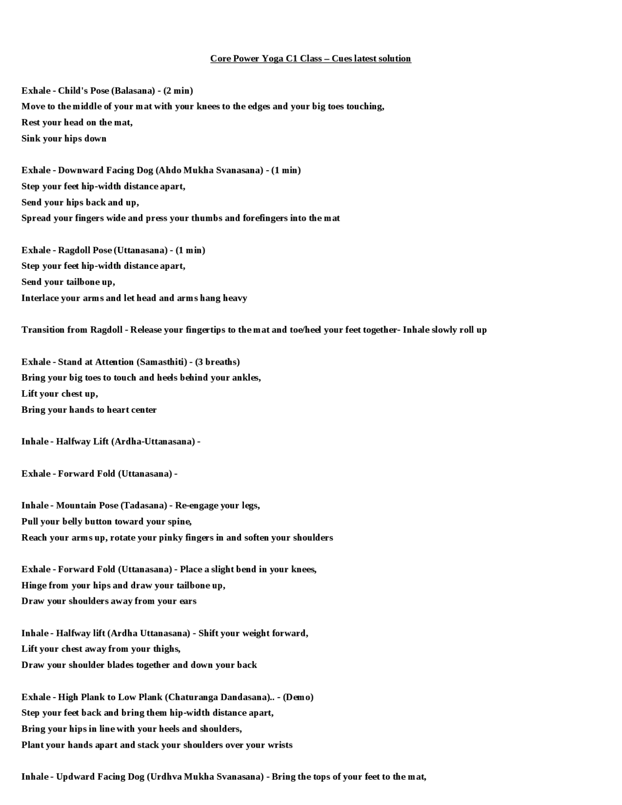 Core Power Yoga C1 Class – Cues latest solution | Exams Advanced ...