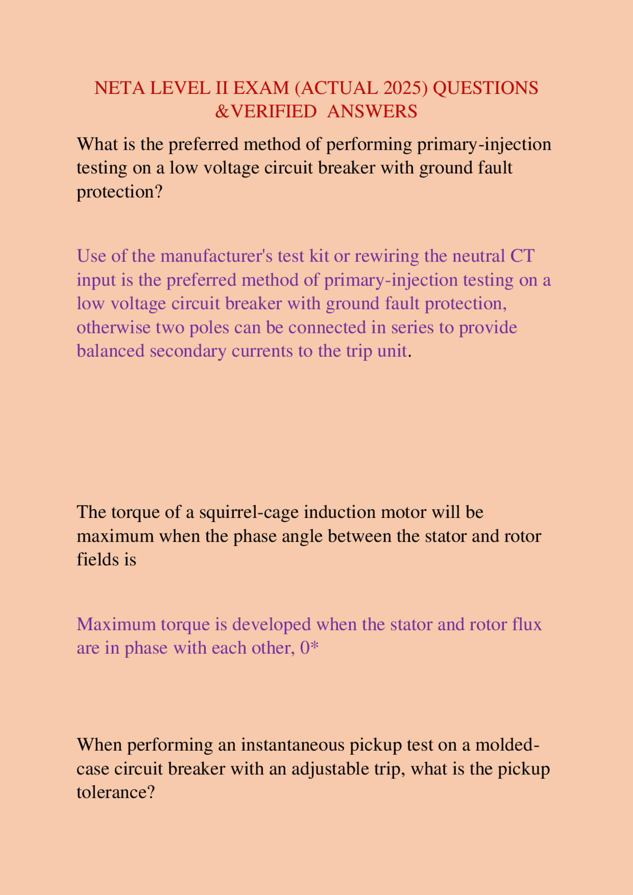 NETA Level II Exam (Actual 2025) Questions & Verified Answers | Exams ...