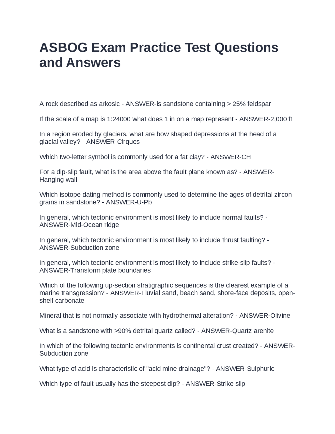 ASBOG Exam Practice Test Questions and Answers | Graded A | Revised ...