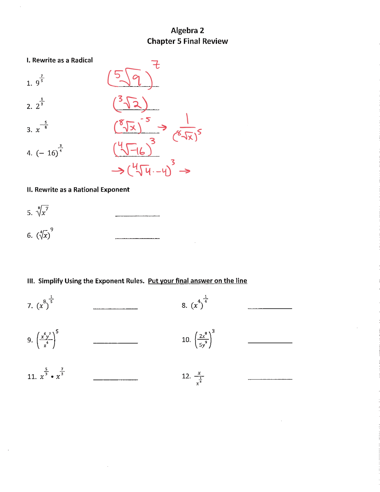 Algebra 2 Chapter 5 REVIEW BigIdeasMath | Exams Mathematics | Docsity