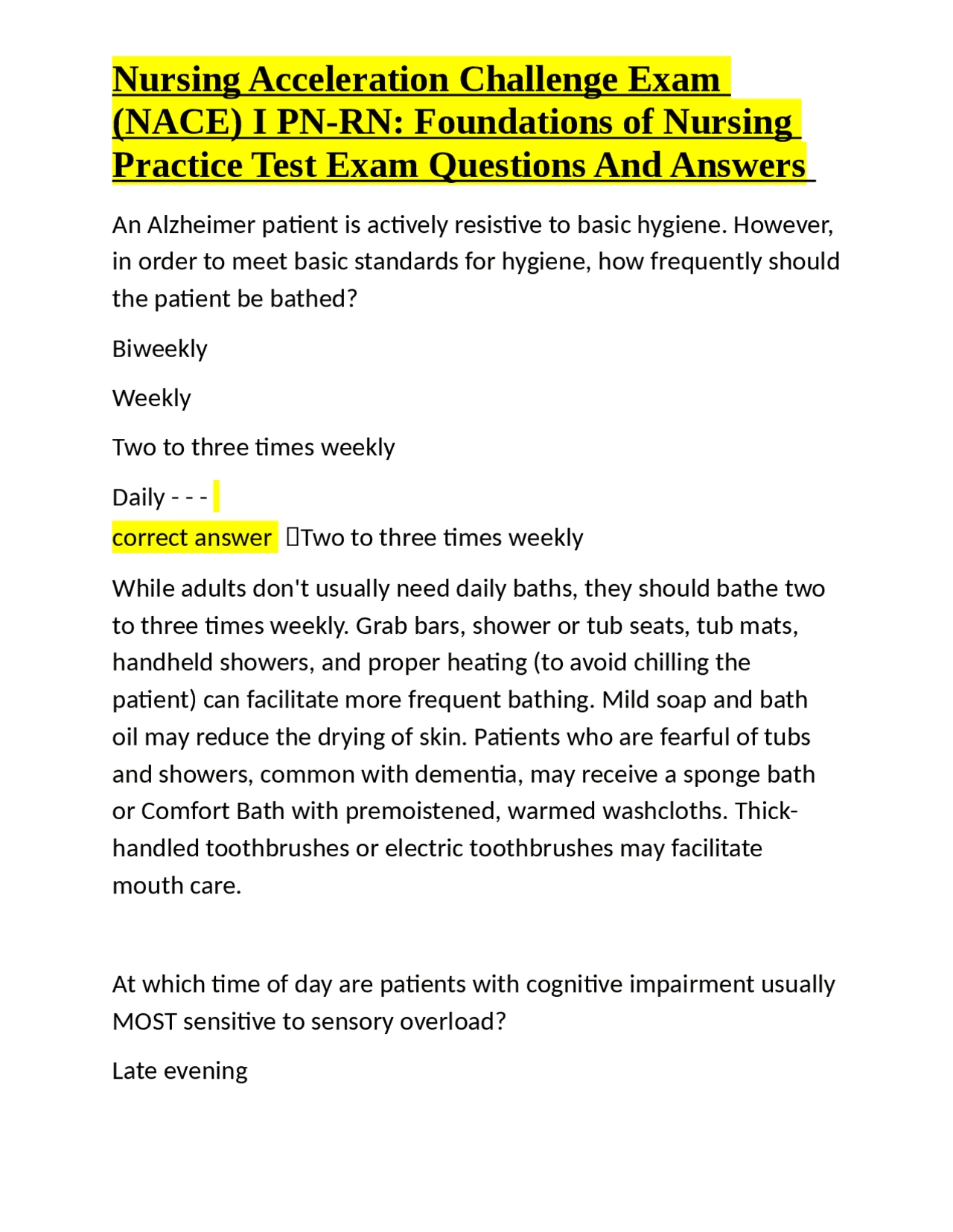 Nursing Acceleration Challenge Exam (NACE) I PN-RN: Foundations of ...