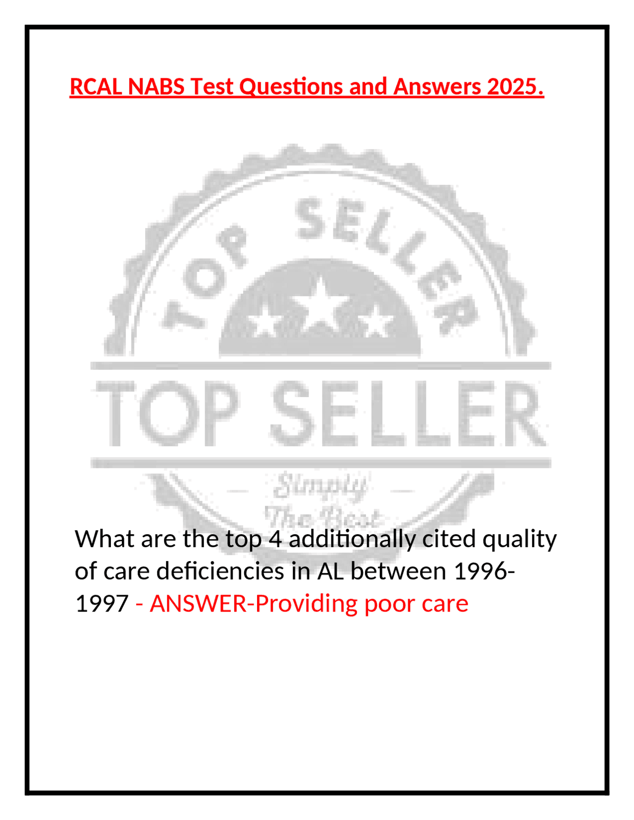 RCAL NABS Test Questions and Answers 2025: Guide for Assisted Living ...