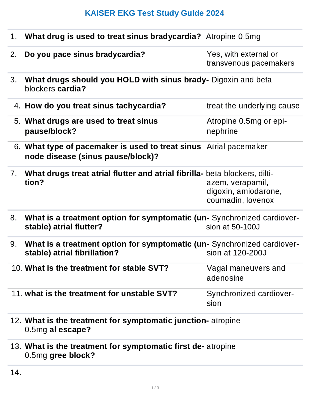 KAISER EKG Test Study Guide 2024: Questions and Answers | Exams Nursing ...