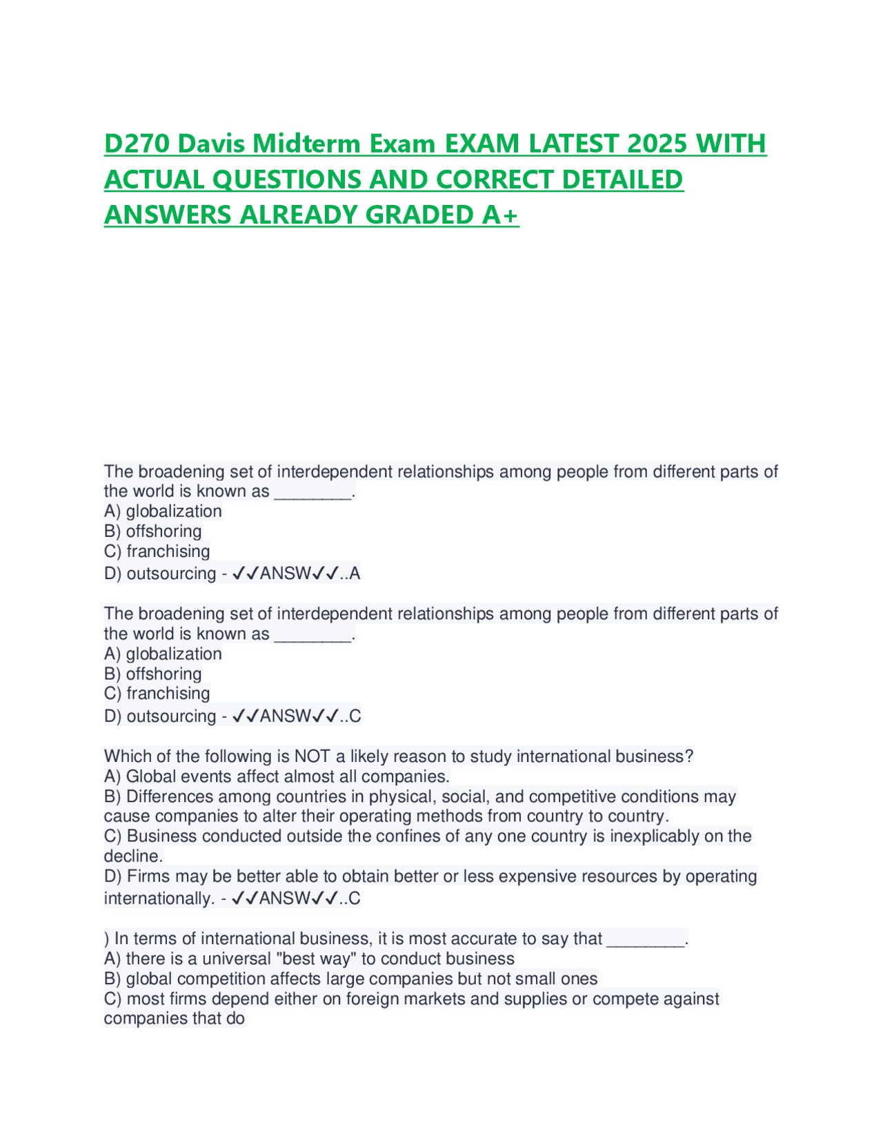 D270 Davis Midterm Exam EXAM LATEST 2025 WITH ACTUAL QUESTIONS AND ...