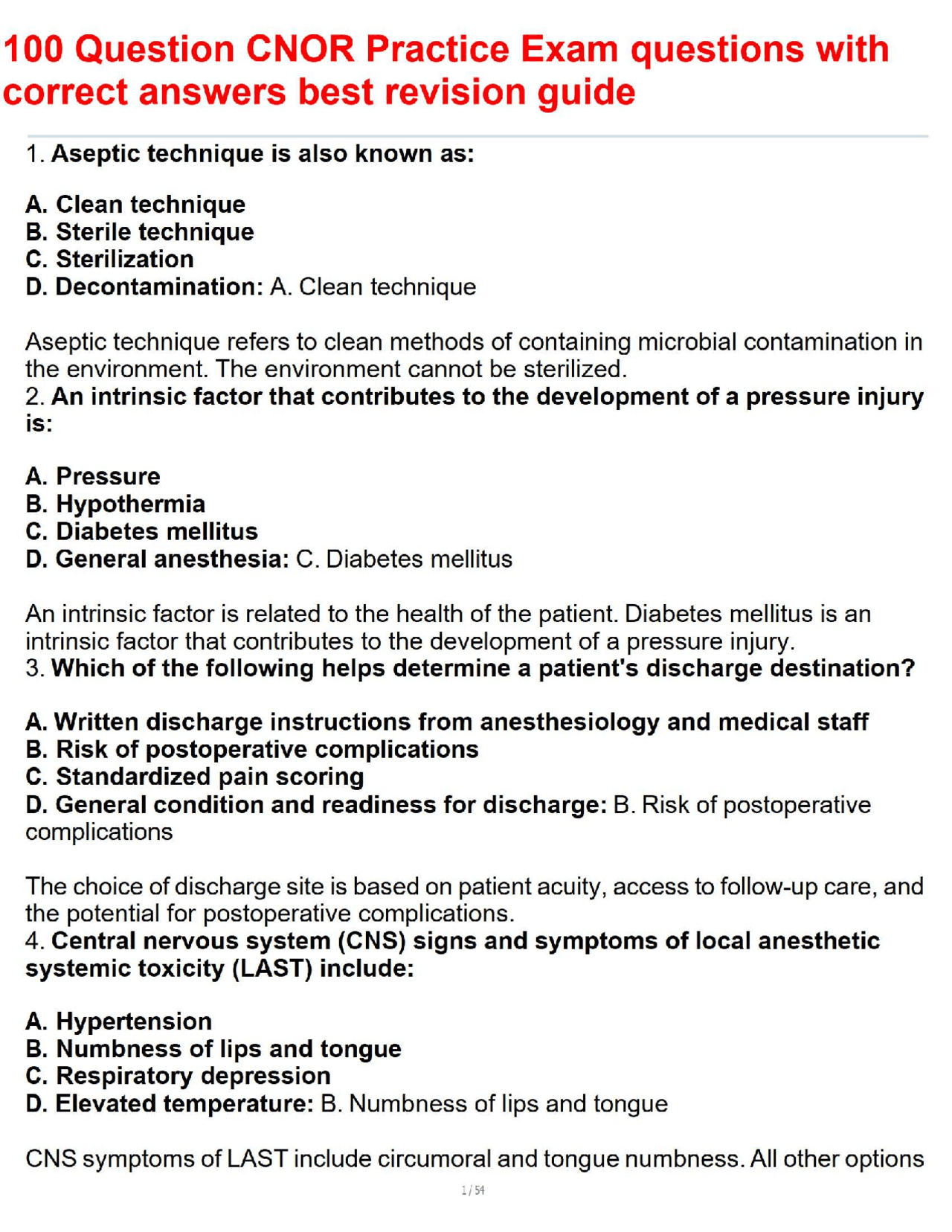 100 Question CNOR Practice Exam questions with correct answers best ...