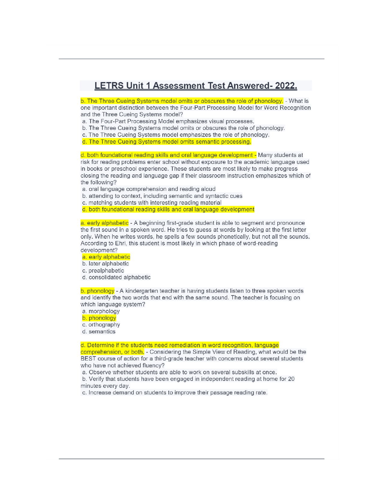 Reading Development and Instruction: Exercises and Questions | Exams Nursing | Docsity