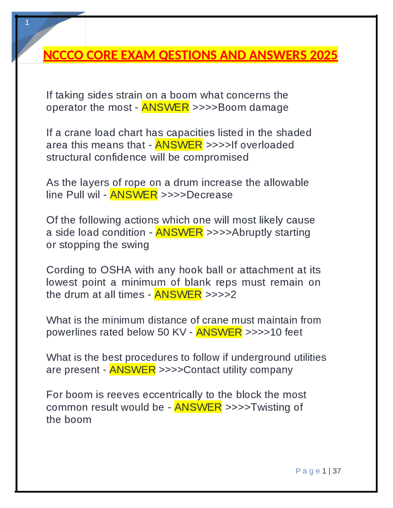 NCCCO Core Exam: Crane Safety and Operation Guide 2025 | Exams Nursing ...