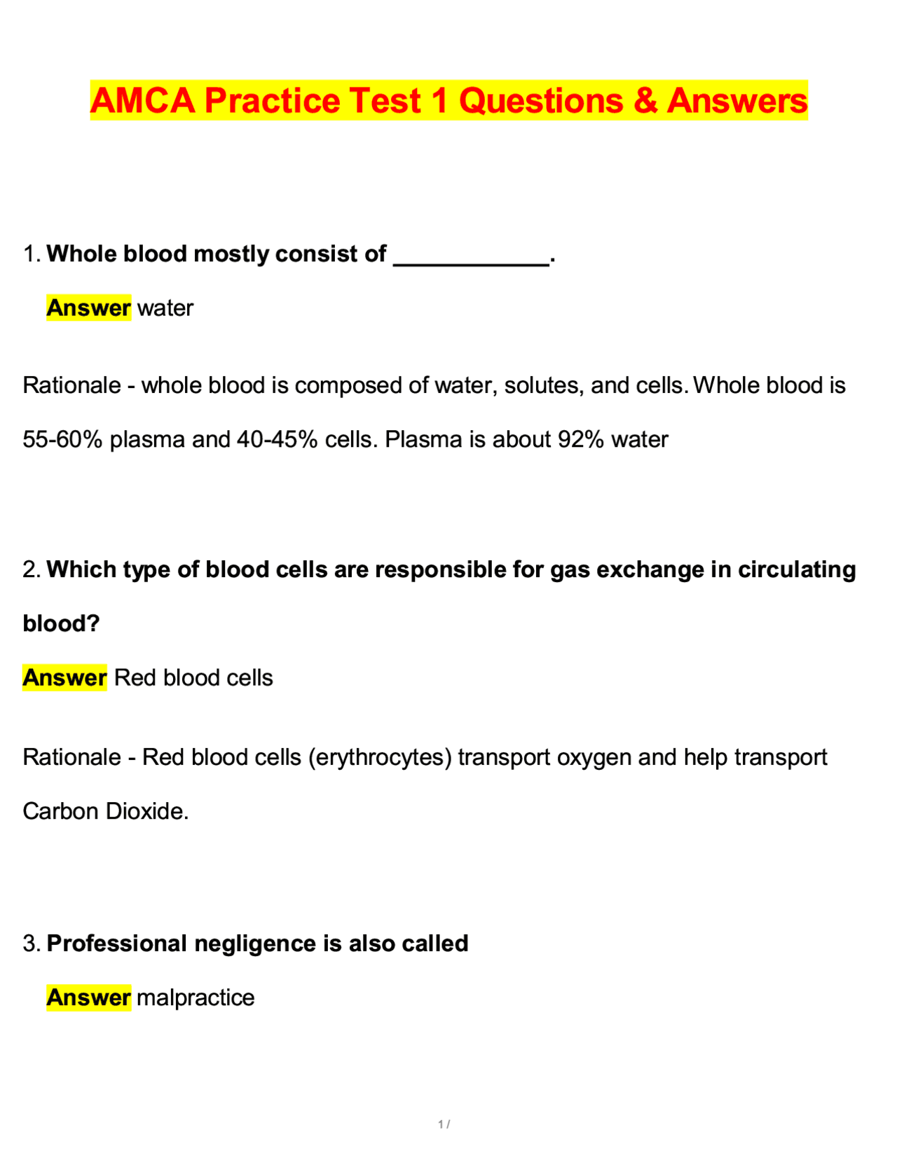 AMCA Practice Test 1 (2025-2026) Questions & Verified Answers Already ...