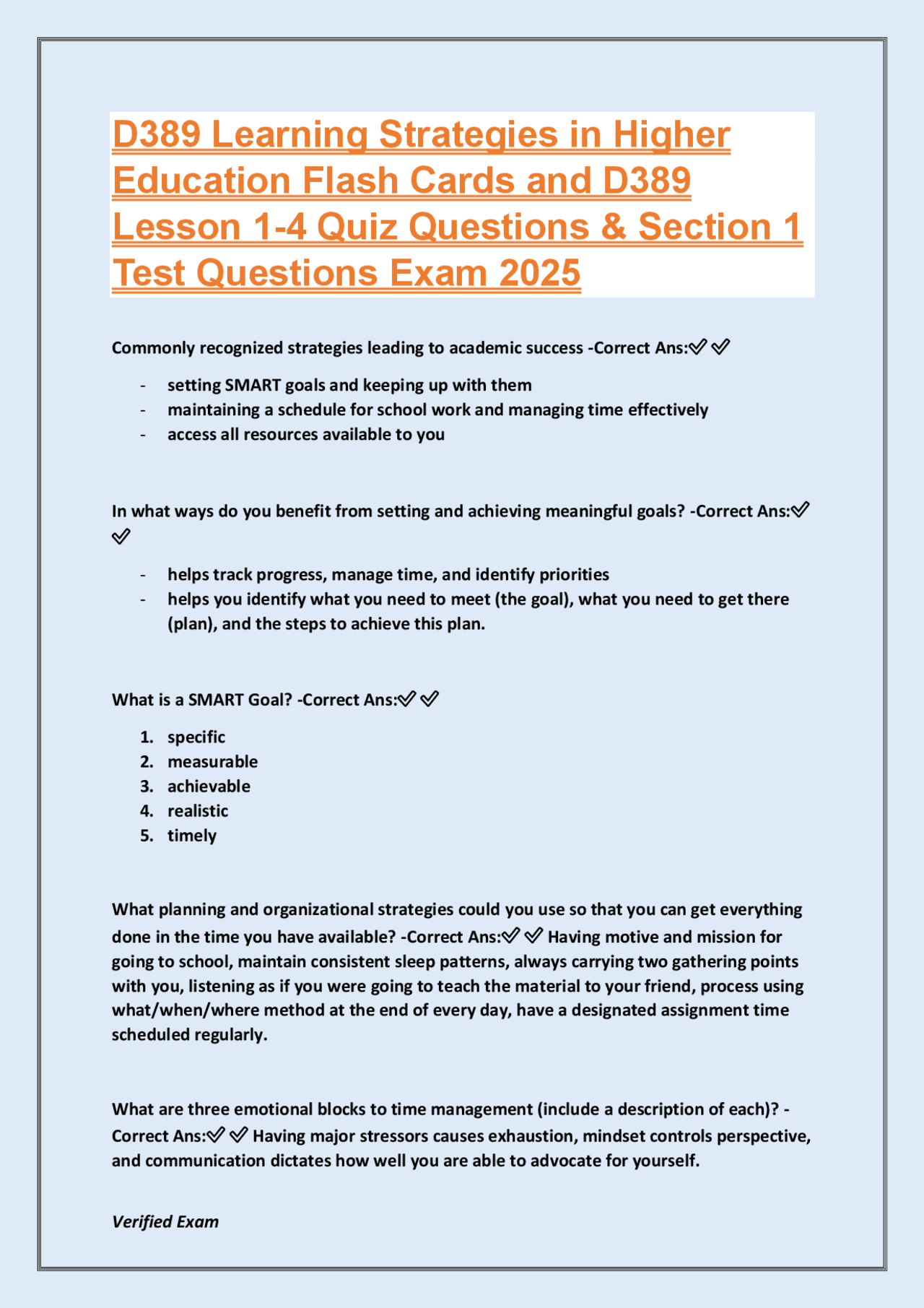 D389 Learning Strategies in Higher Education Flash Cards and D389 ...