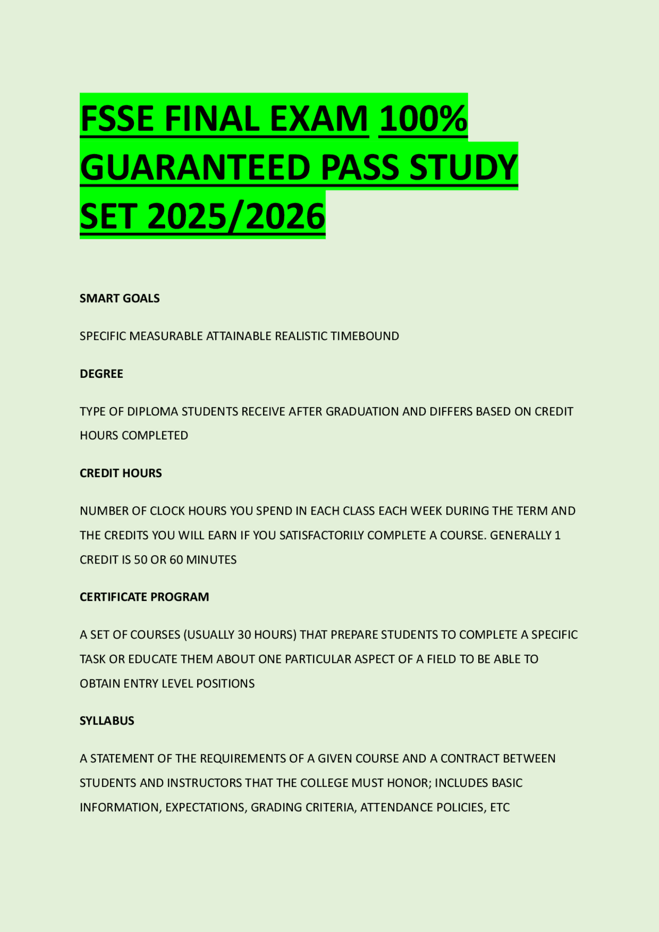 FSSE FINAL EXAM 100% GUARANTEED PASS STUDY SET 2025/2026 | Exams Organization and Business ...