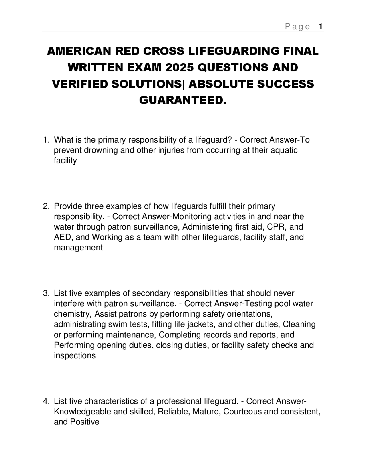 American Red Cross Lifeguarding Final Written Exam 2025: Questions and ...