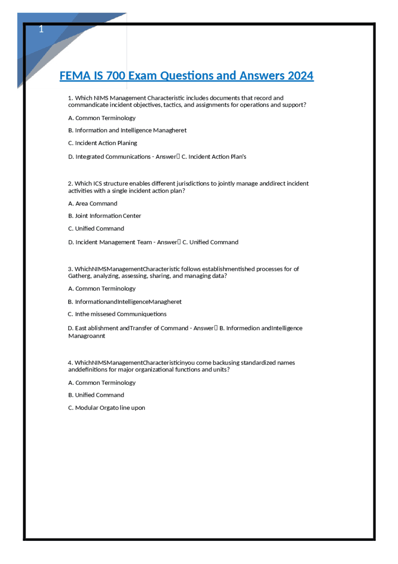 FEMA IS 700 Exam Questions and Answers 2024: A Comprehensive Guide to ...