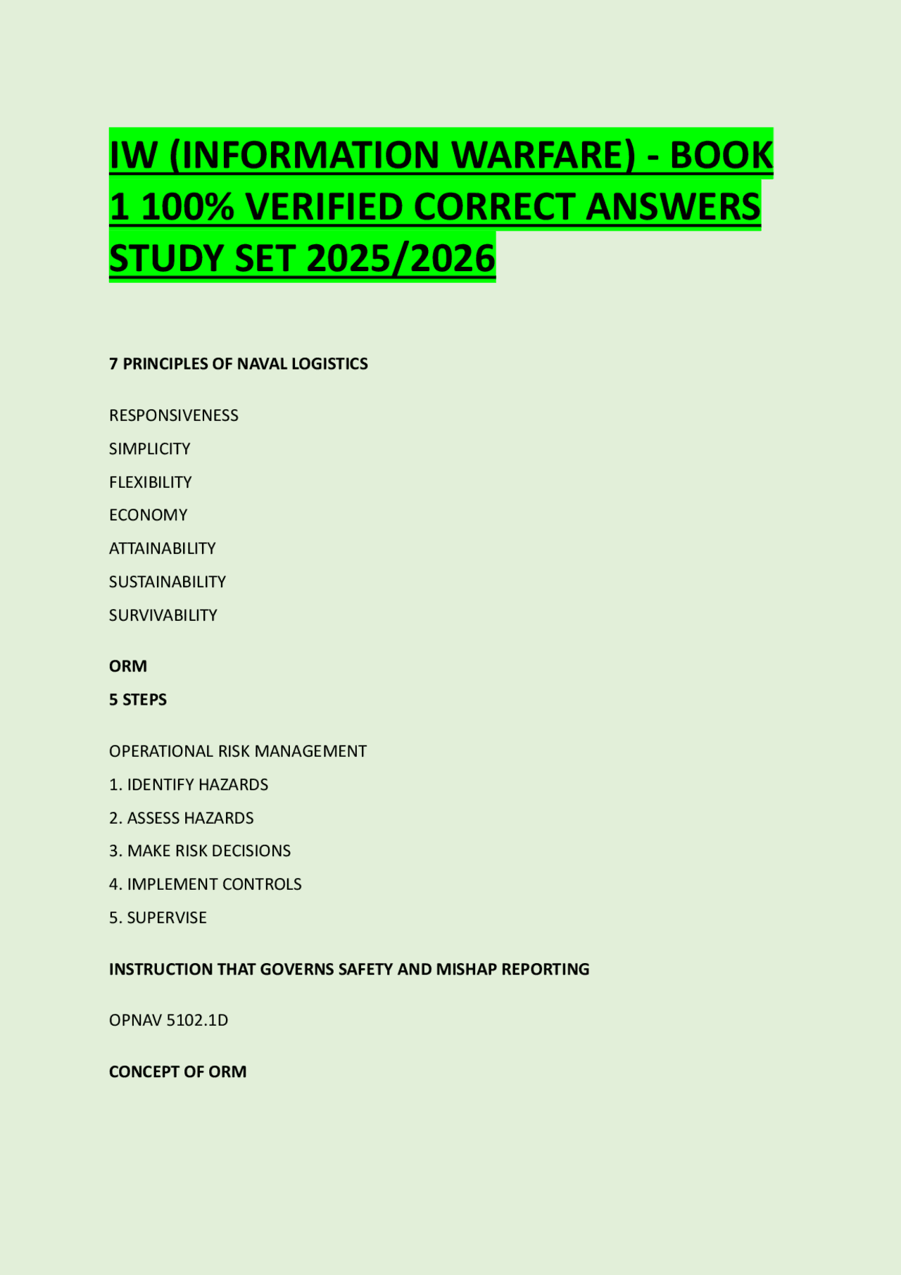IW (INFORMATION WARFARE) - BOOK 1 100% VERIFIED CORRECT ANSWERS STUDY ...