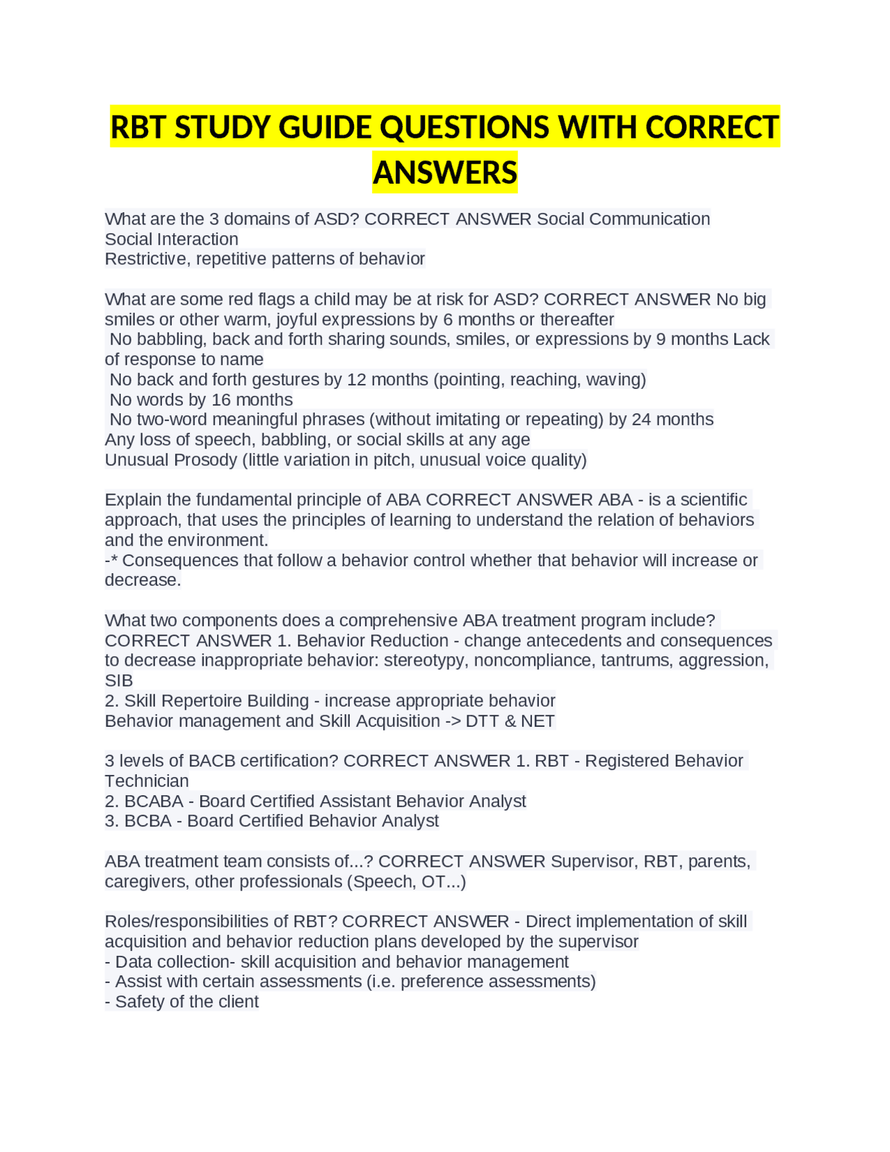 RBT Study Guide Questions and Answers: A Comprehensive Guide for ...