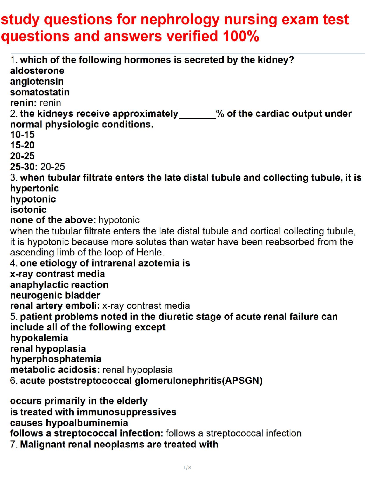 study questions for nephrology nursing exam test questions and answers ...