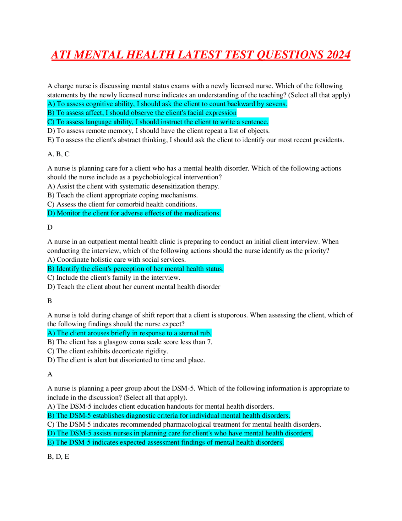 Mental Health Nursing Practice Questions: A Comprehensive Guide for ...