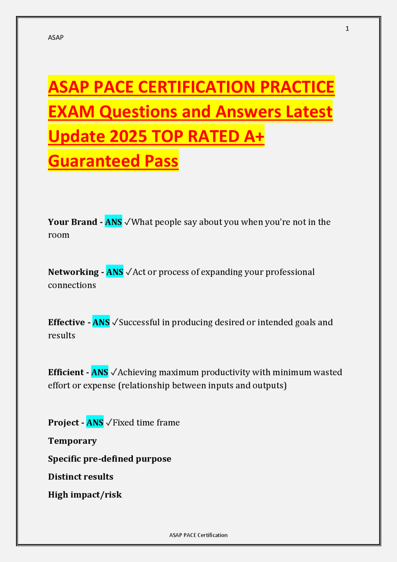 ASAP PACE Certification Practice Exam Questions and Answers | Exams ...