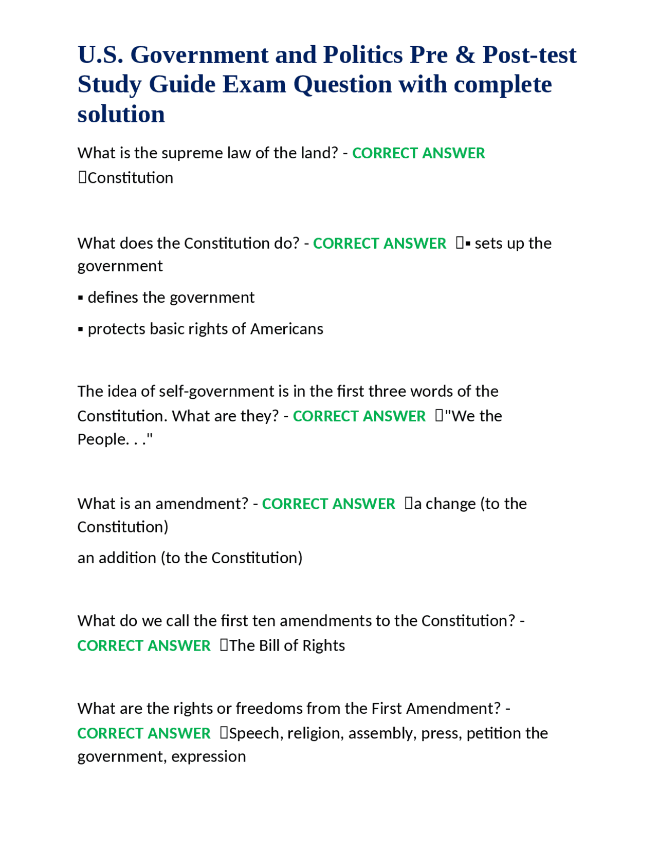 U.S. Government & Politics Exam Study Guide: Questions & Solutions ...