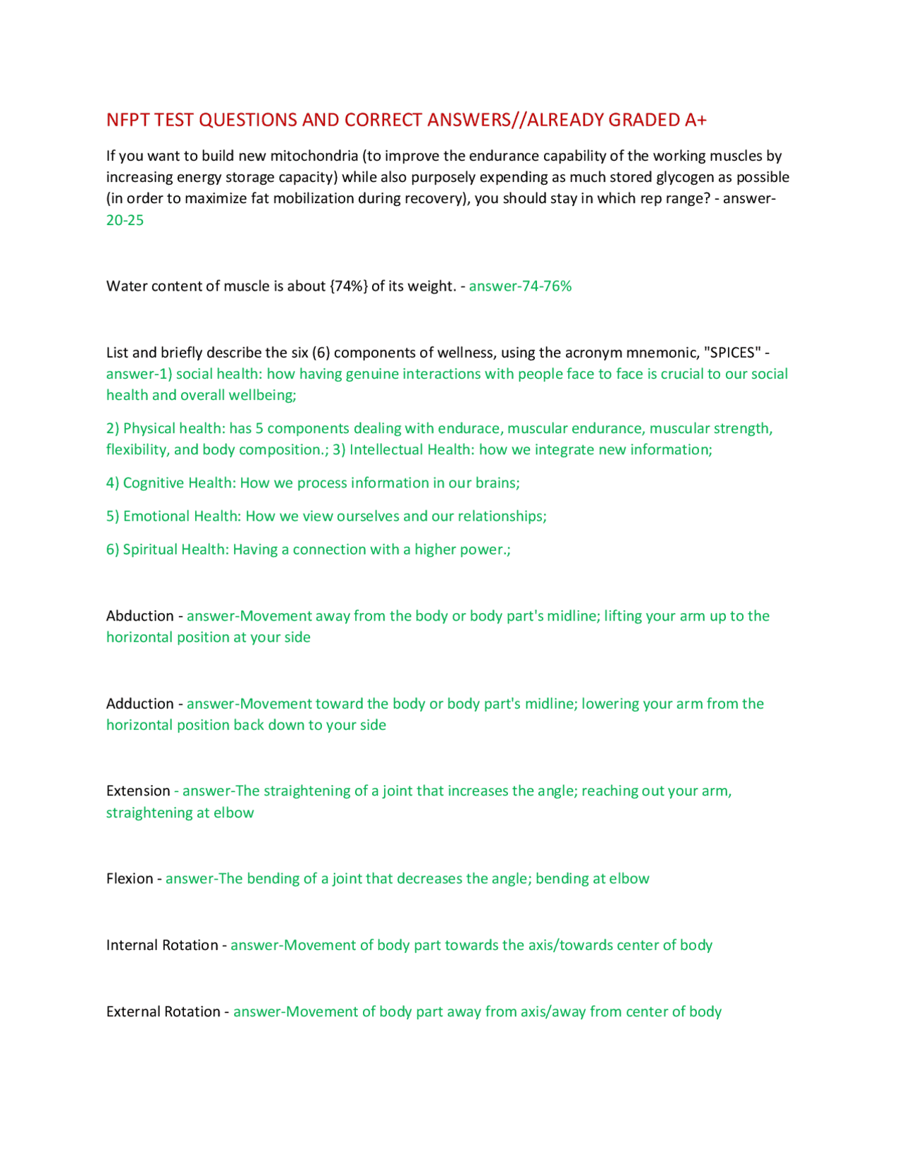 NFPT Test Questions and Correct Answers: Anatomy, Physiology, and ...