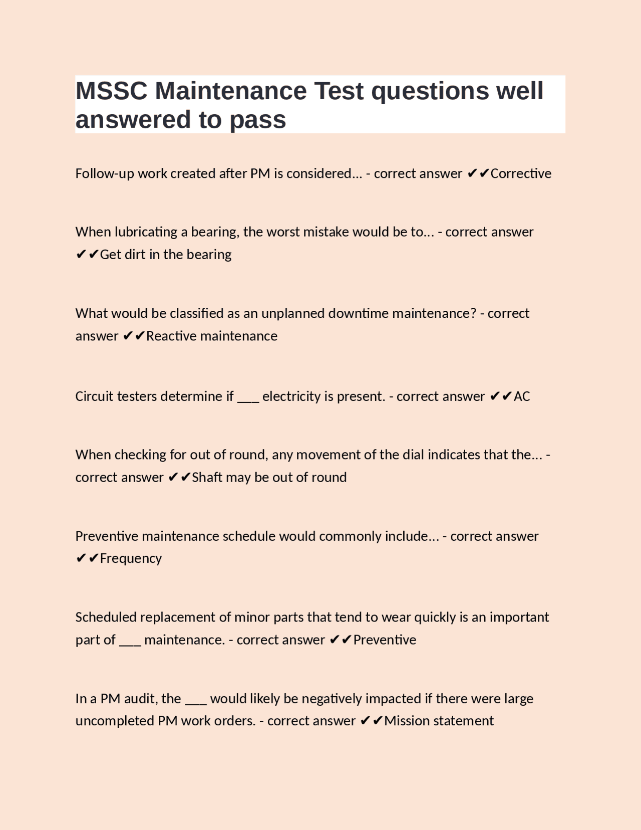 MSSC Maintenance Test questions well answered to pass-4.docx | Exams ...