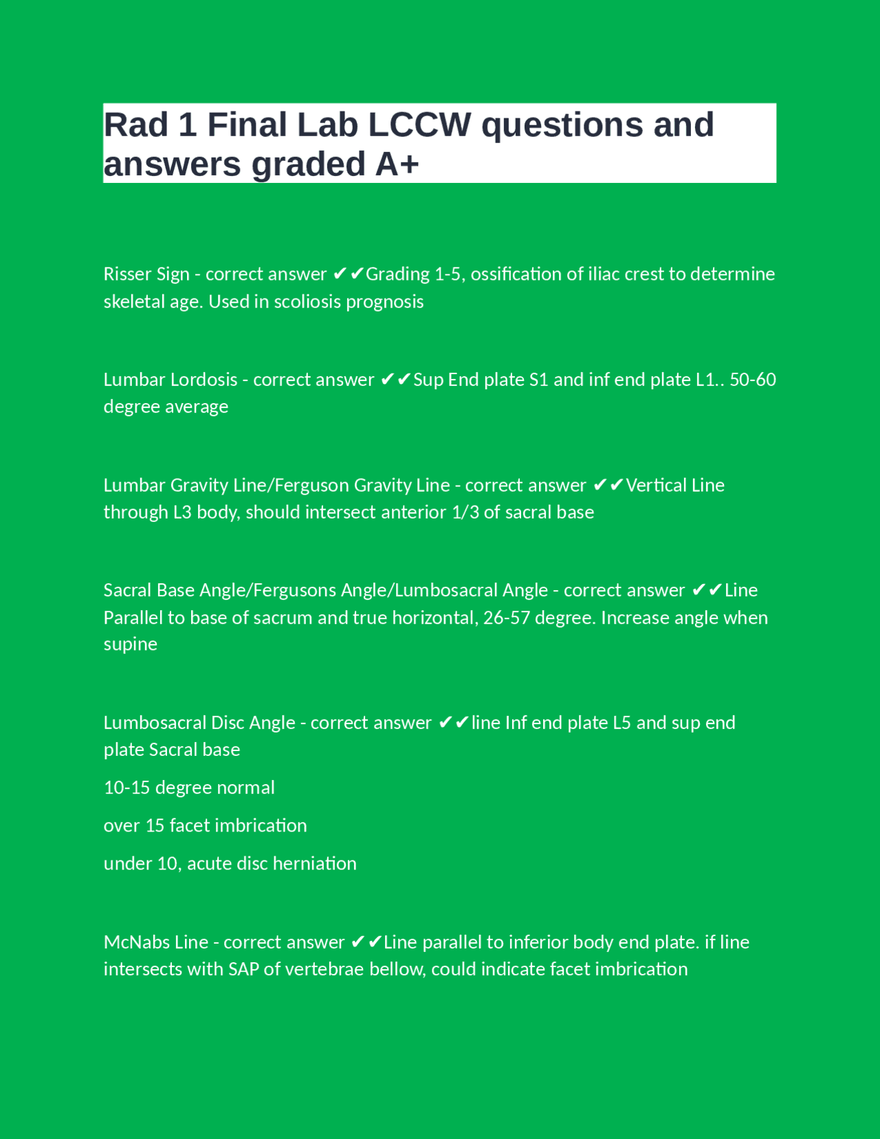 Rad 1 Final Lab LCCW Questions and Answers: A Comprehensive Guide to ...