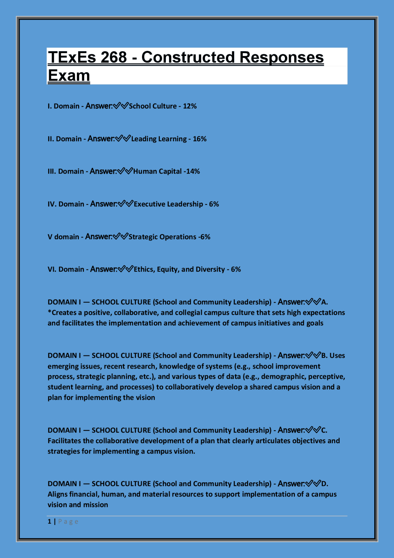 TExEs 268 - Constructed Responses Exam | Exams Advanced Education | Docsity