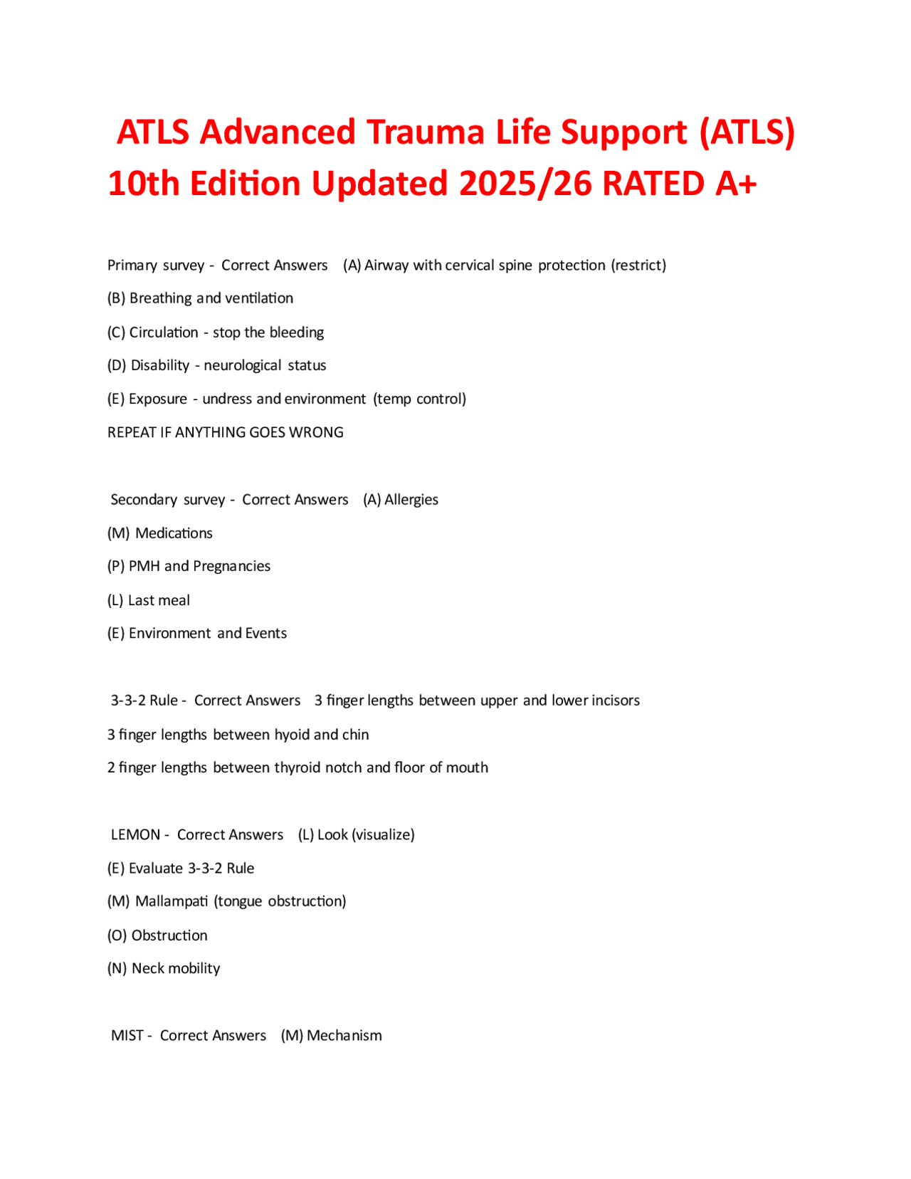 ATLS Advanced Trauma Life Support (ATLS) 10th Edition Updated 2025/26 ...