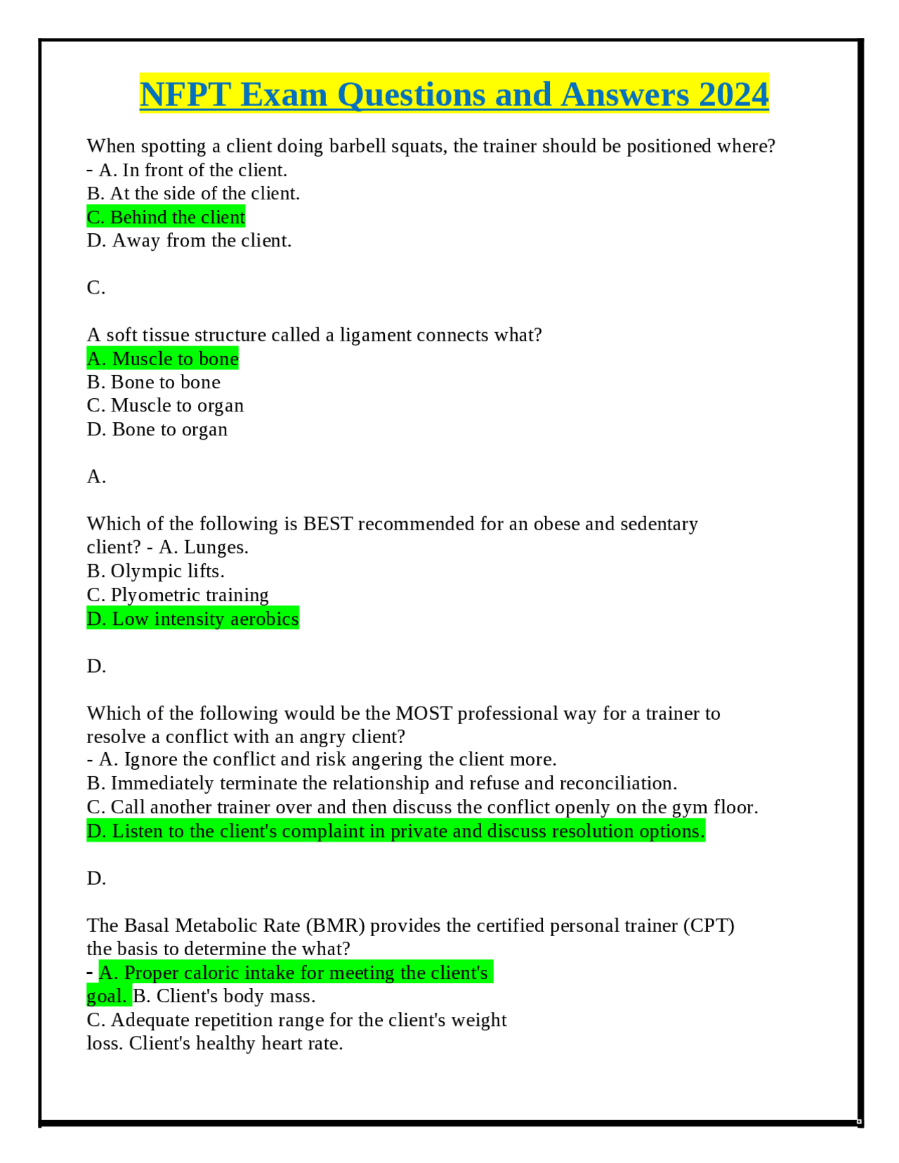 NFPT Exam Questions and Answers 2024: A Comprehensive Guide for ...