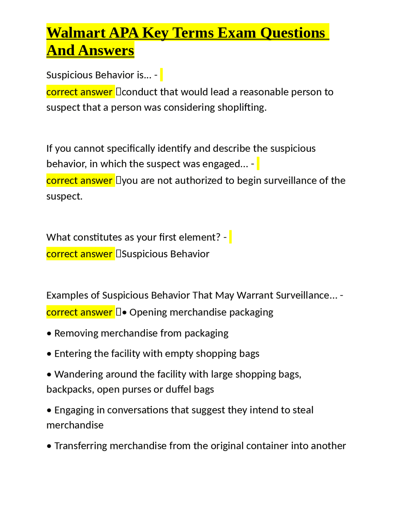 Walmart APA Key Terms Exam Questions and Answers | Exams Foreign Trade ...