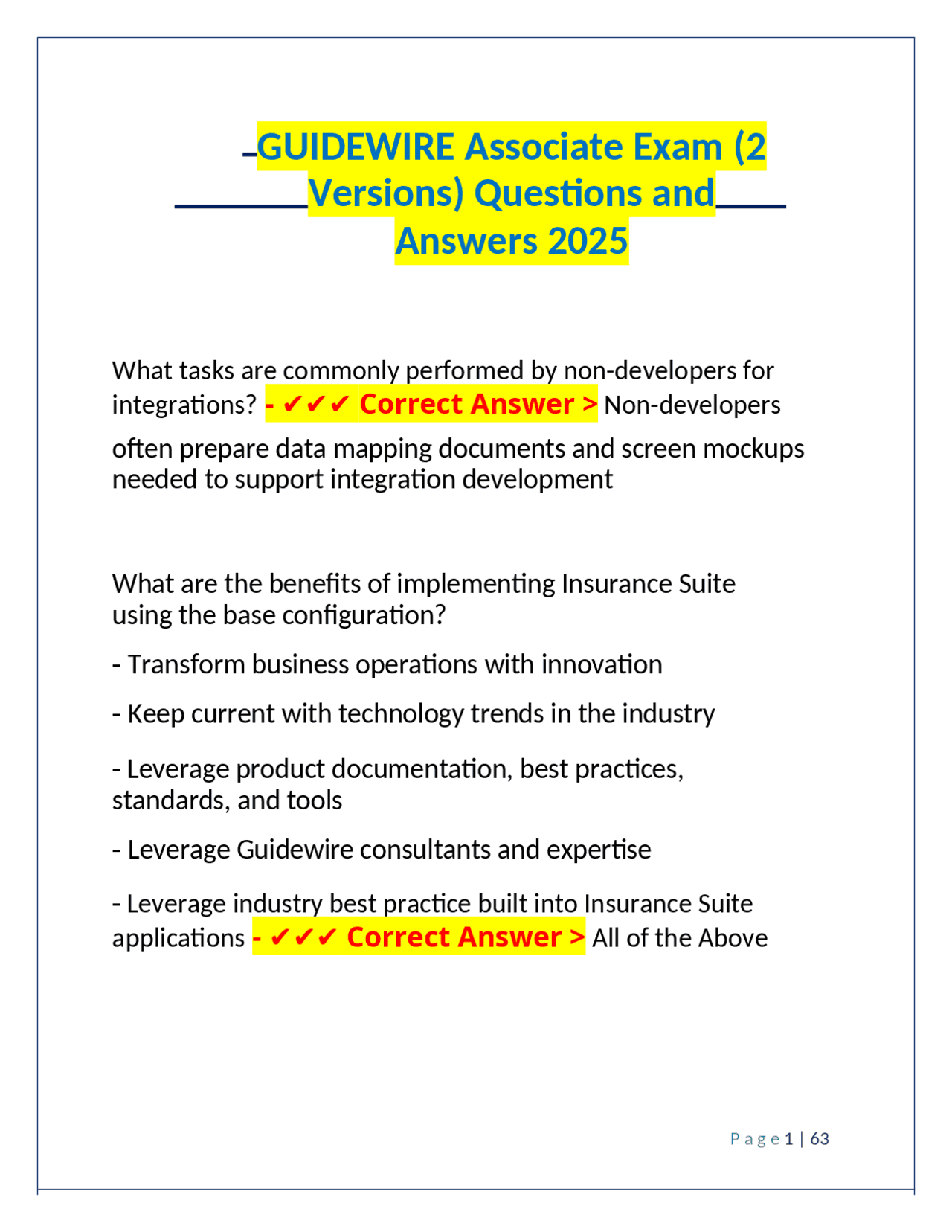 Guidewire Associate Exam 2 Versions Questions And Answers 2025