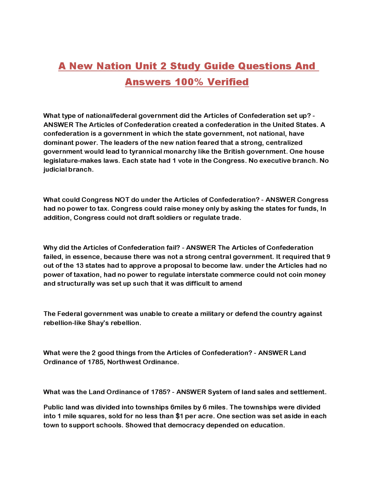 Articles, Constitution, & Early American Government: Unit 2 Study Guide ...
