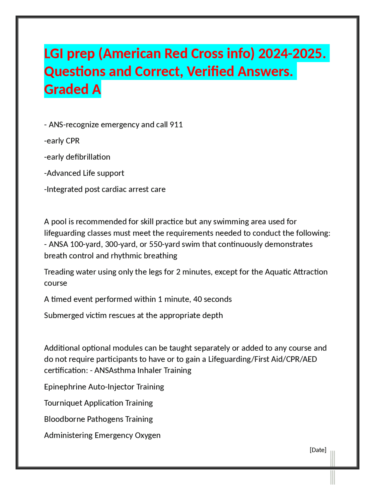 American Red Cross Lifeguarding Instructor Course: Questions and ...