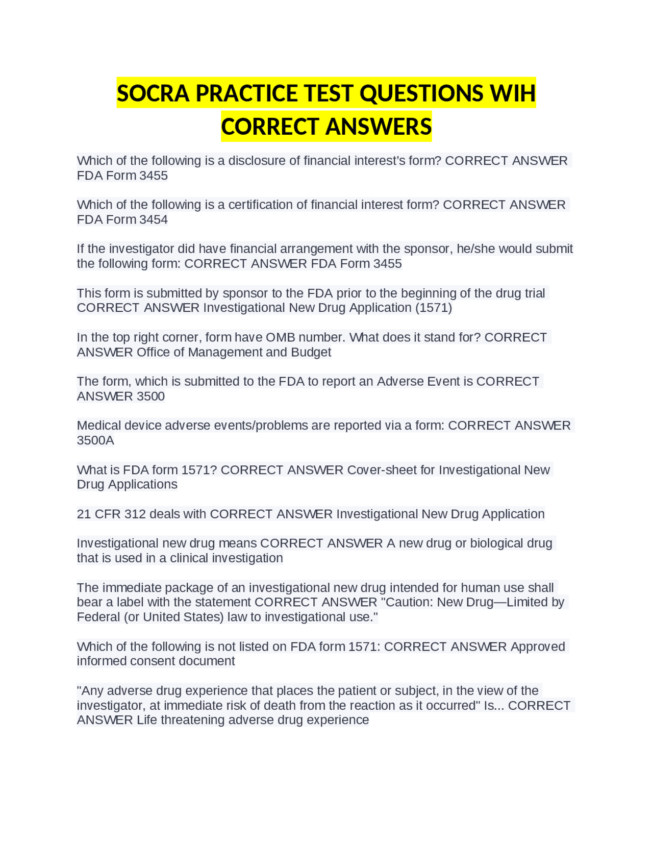 SOCRA Practice Test: FDA Regulations & Clinical Trials | Exams Advanced ...