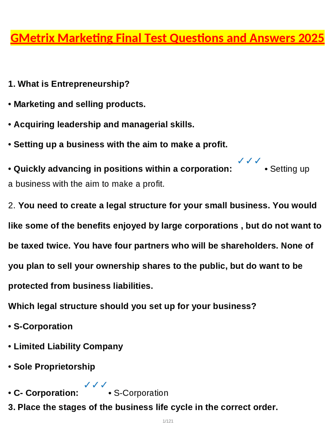 GMetrix Marketing Final Test Questions and Answers 2025 | Exams Nursing ...