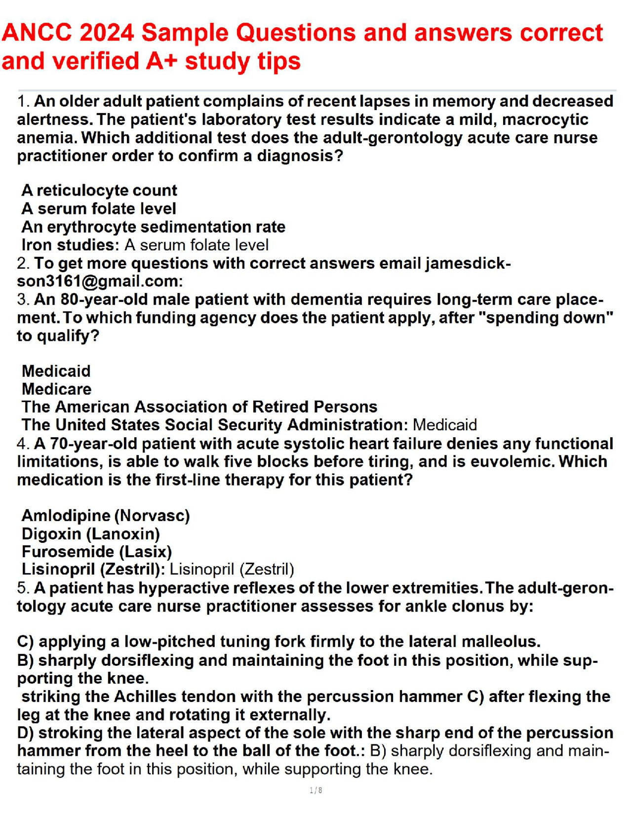 ANCC 2024 Sample Questions and answers correct and verified A+ study ...