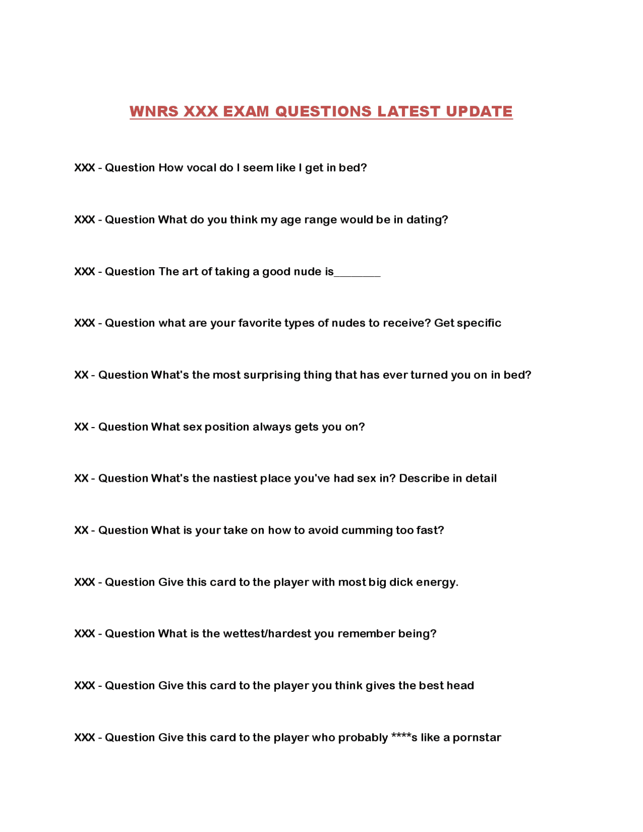 WNRS XXX EXAM QUESTIONS LATEST UPDATE | Exams Advanced Education | Docsity