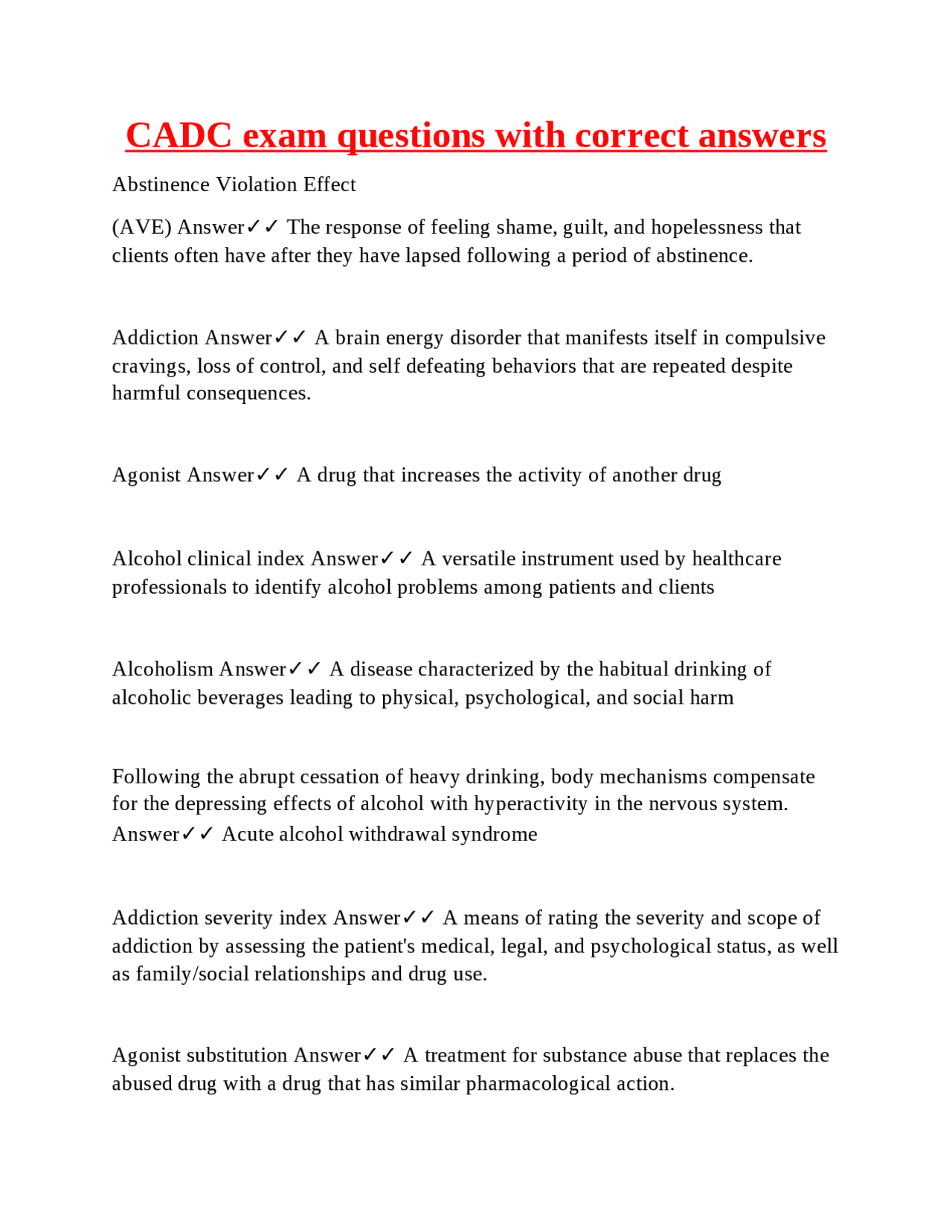 CADC Exam Questions and Answers: A Glossary of Key Terms and Concepts ...