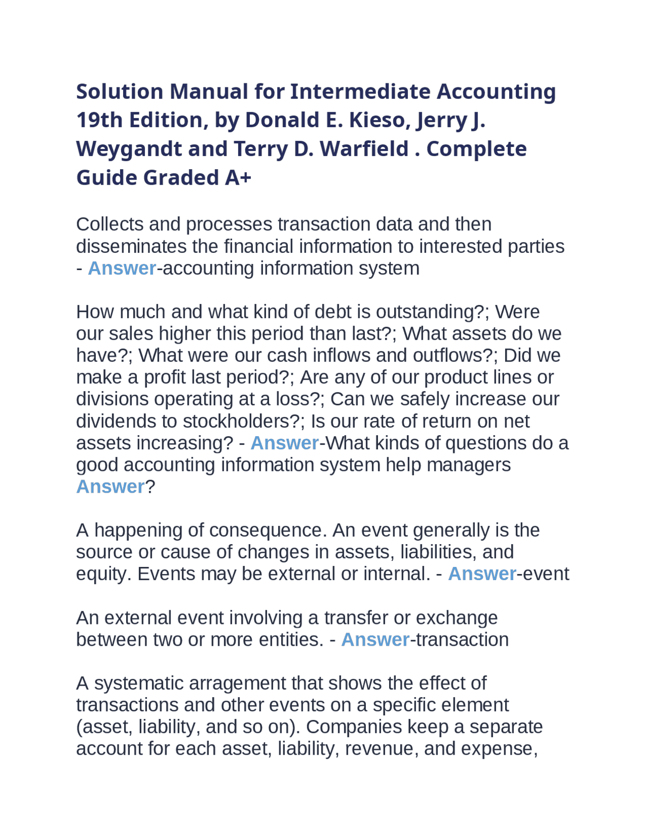 Solution Manual For Intermediate Accounting 19th Edition By Donald E