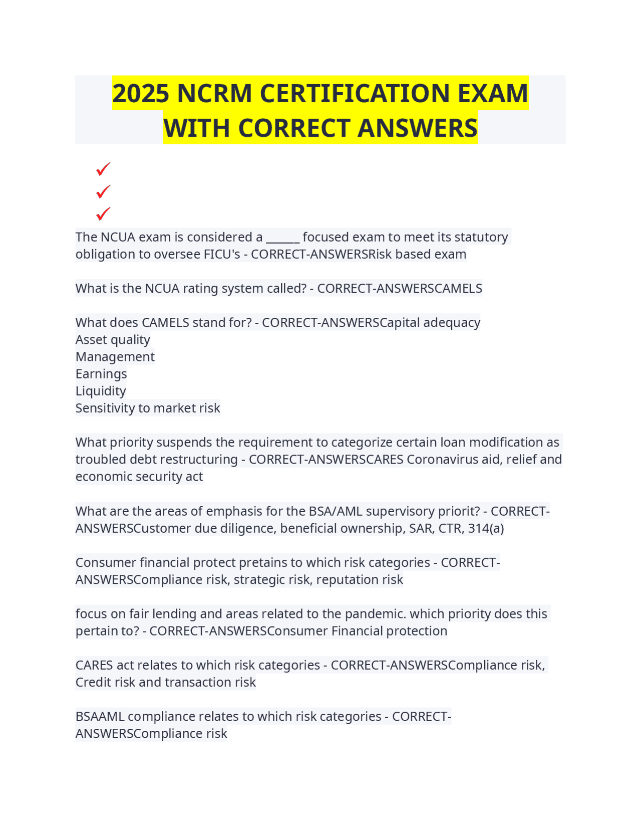 NCUA Certification Exam: Questions and Answers for 2025 | Exams ...