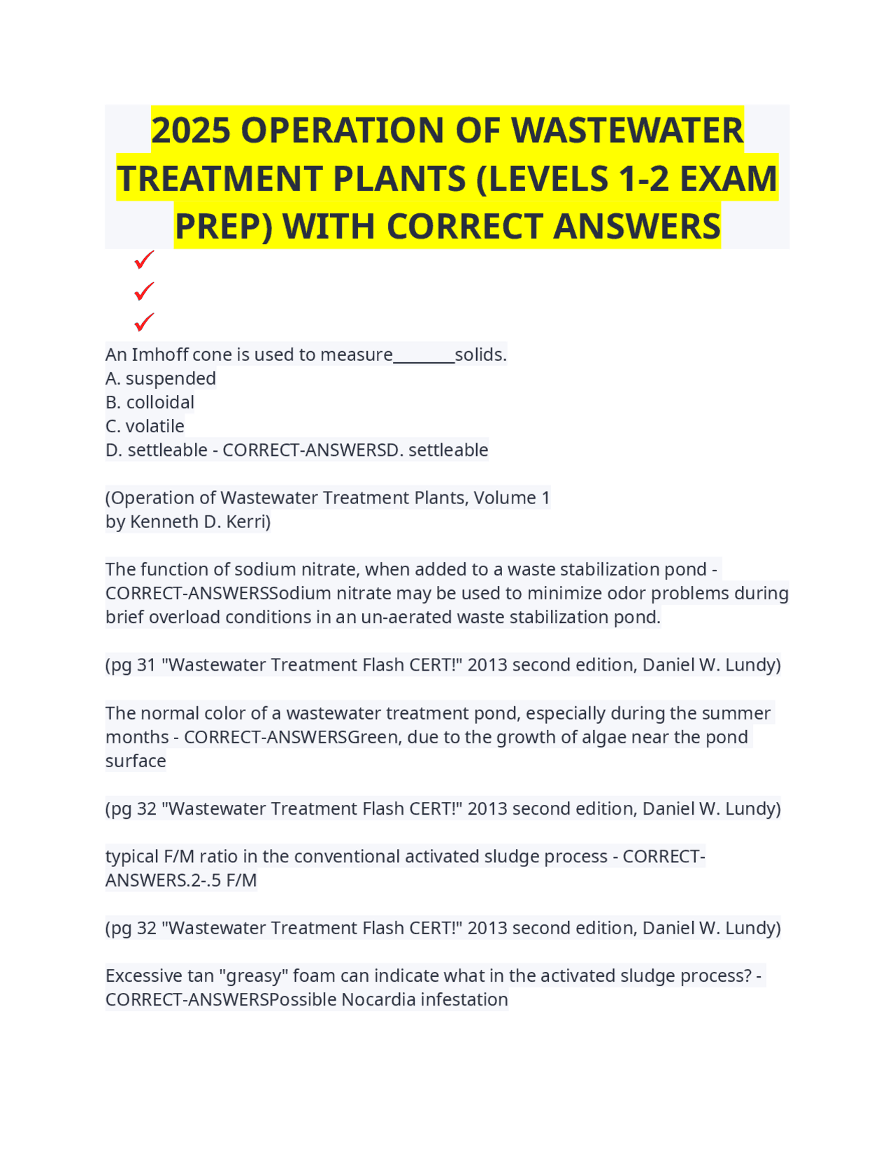 2025 OPERATION OF WASTEWATER TREATMENT PLANTS (LEVELS 1-2 EXAM PREP ...