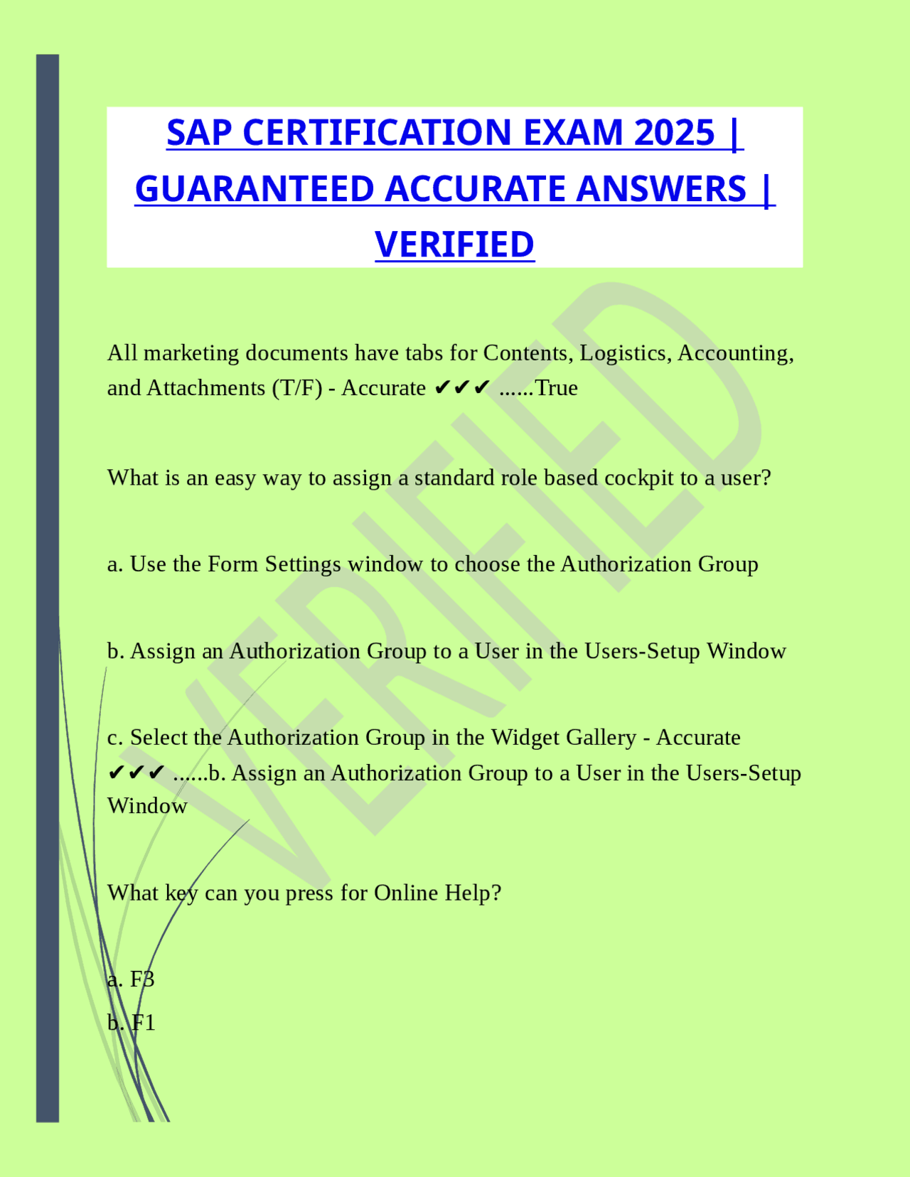Sap Certification Exam 2025 Guaranteed Accurate Answers Verified