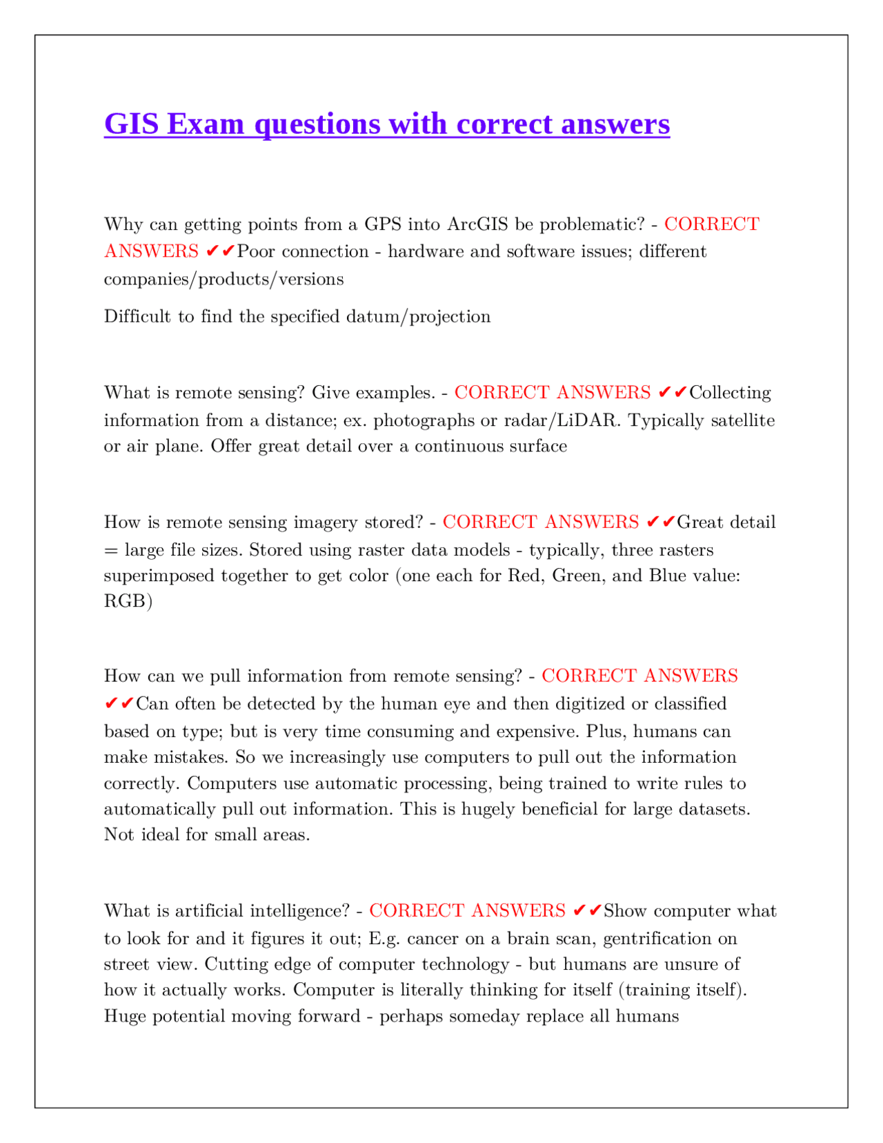 GIS Exam Questions and Answers: A Comprehensive Guide to Geographic Information Systems | Exams ...