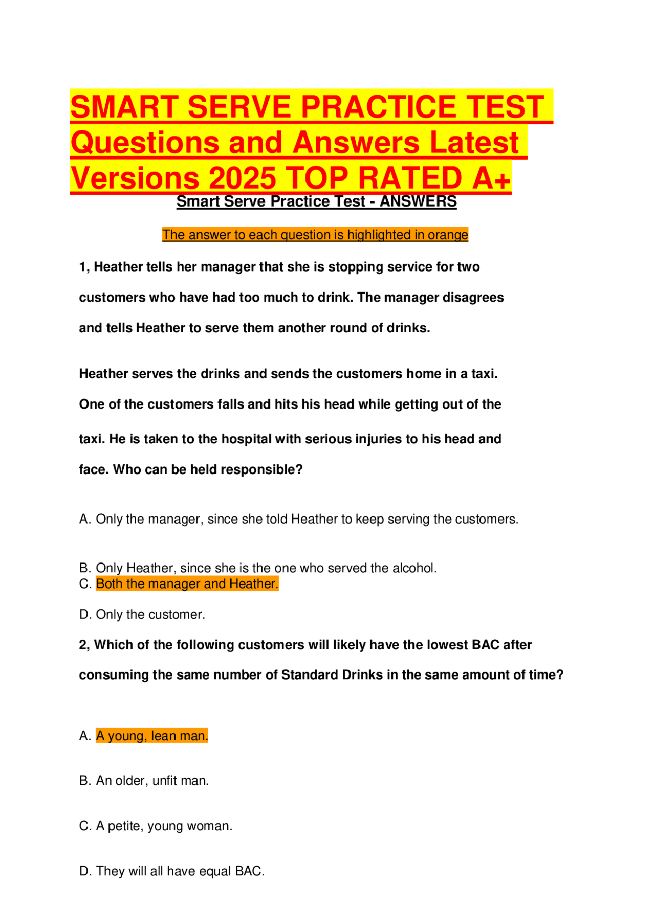 SMART SERVE PRACTICE TEST Questions and Answers Latest Versions 2025 ...