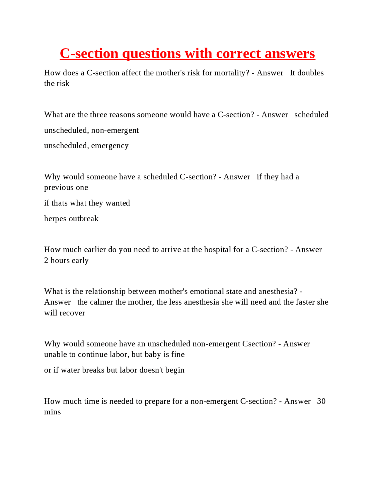 C-Section: Questions and Answers for Medical Students | Exams Nursing ...