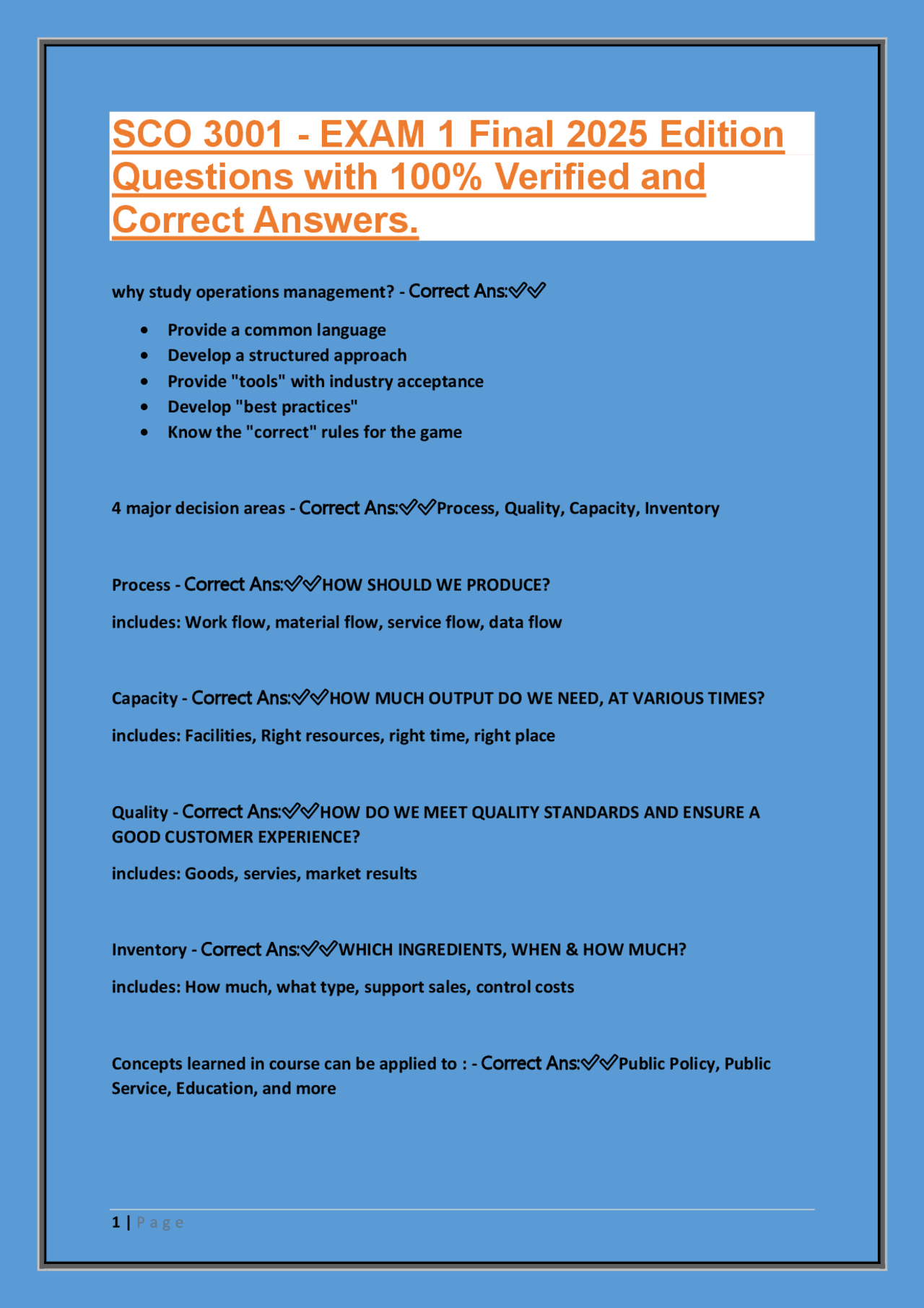 Operations Management: Exam 1 Study Guide with Answers | Exams Advanced ...