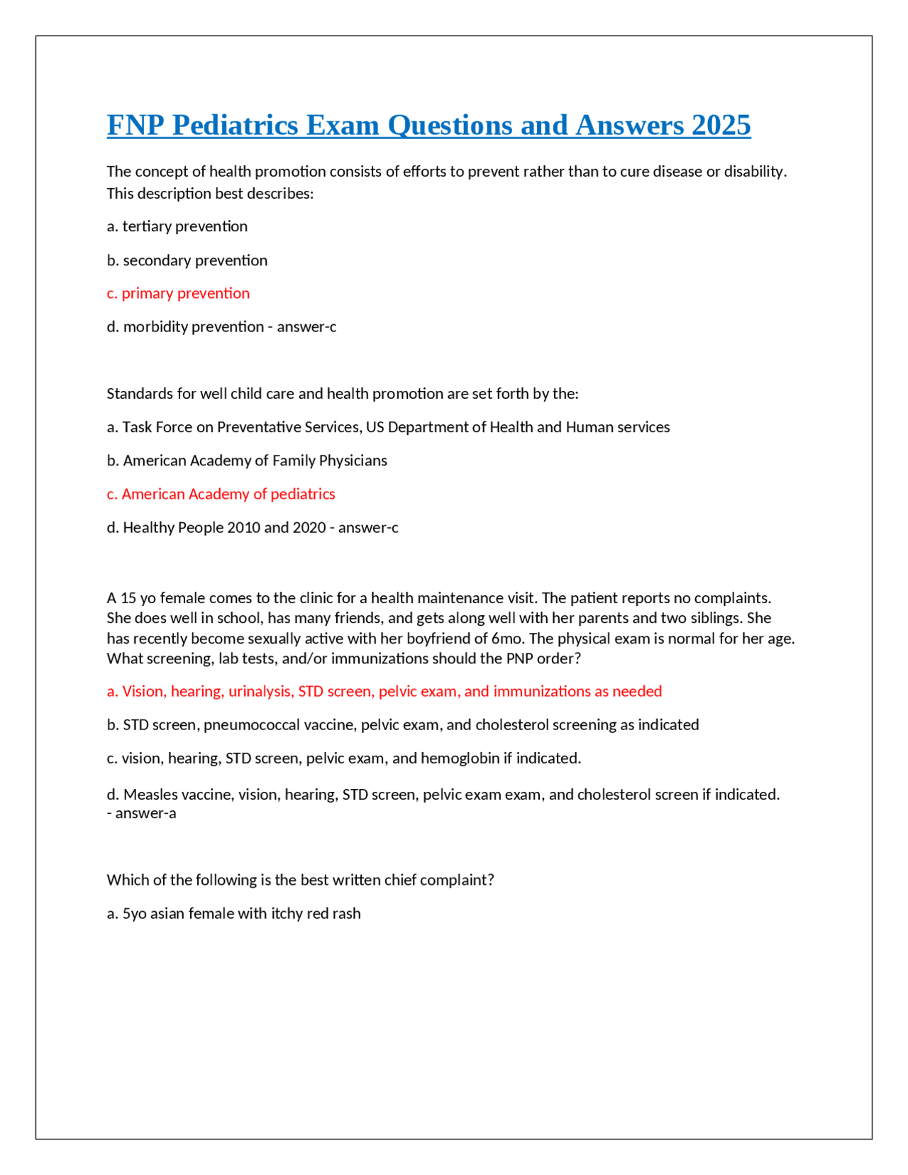 FNP Pediatrics Exam Questions and Answers 2025: A Comprehensive Review ...