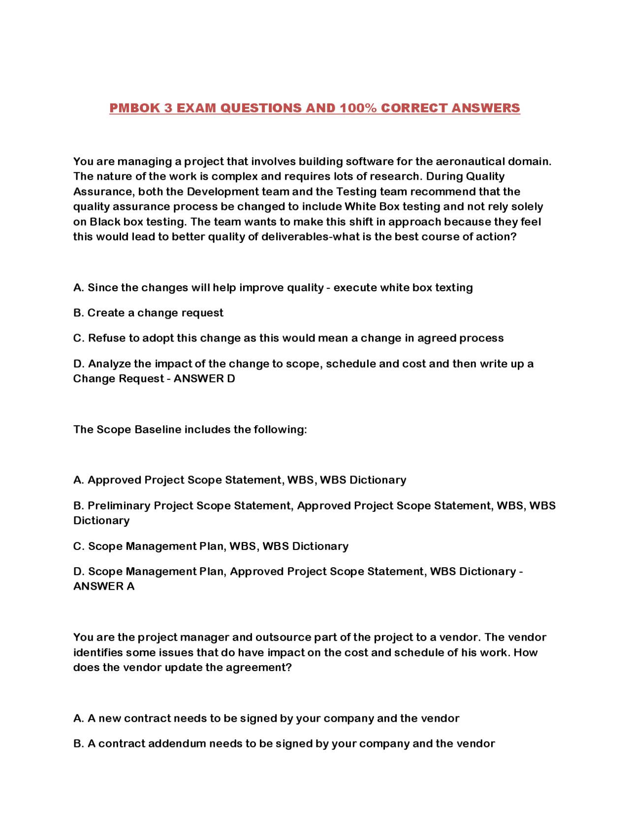 PMBOK 3 Exam Questions and Answers: Project Management Practice | Exams ...