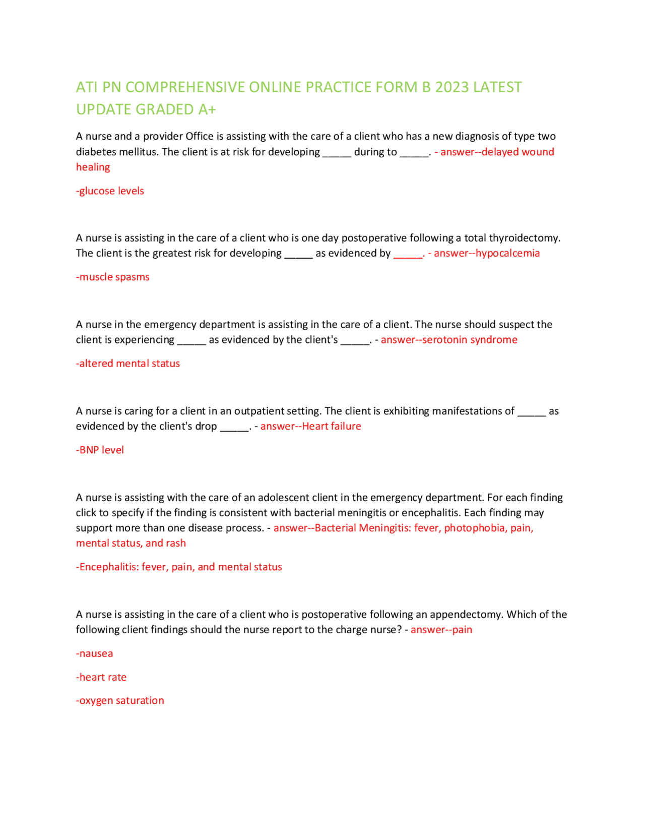 ATI PN Comprehensive Online Practice Form B 2023: Nursing Scenarios and ...