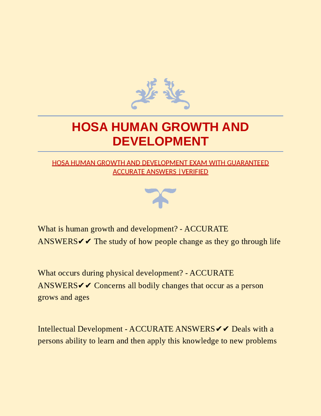HOSA HUMAN GROWTH AND DEVELOPMENT EXAM WITH GUARANTEED ACCURATE ANSWERS ...