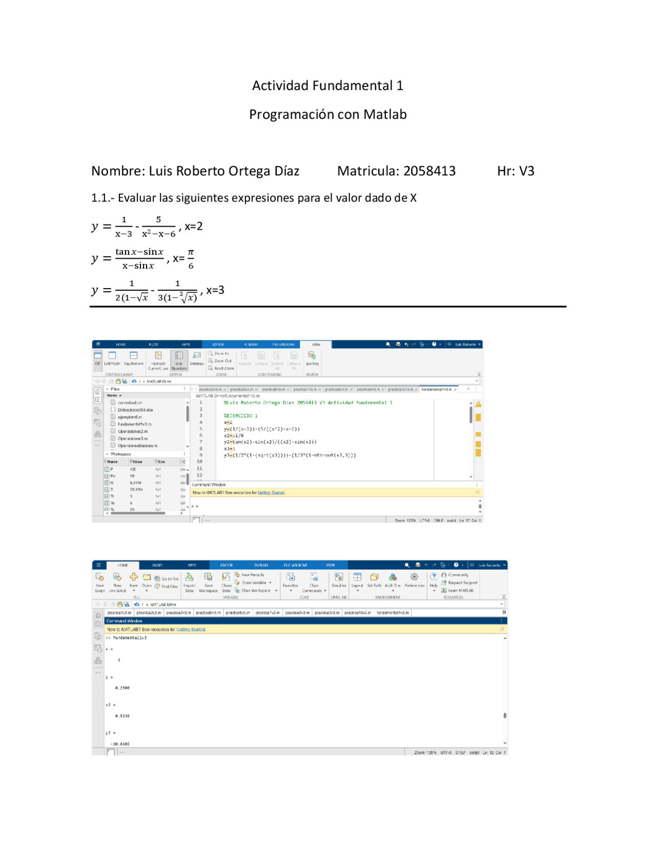 Actividad fundamental1 Matlab | Assignments Matlab skills | Docsity